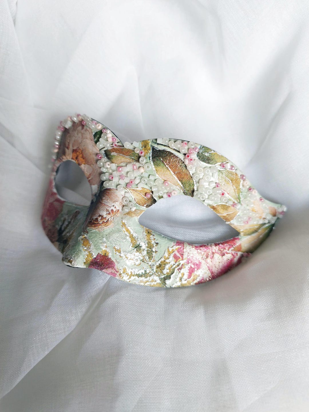 Pink Green Venetian Ball Mask Floral Masquerade Mask Costume Party Mask ...