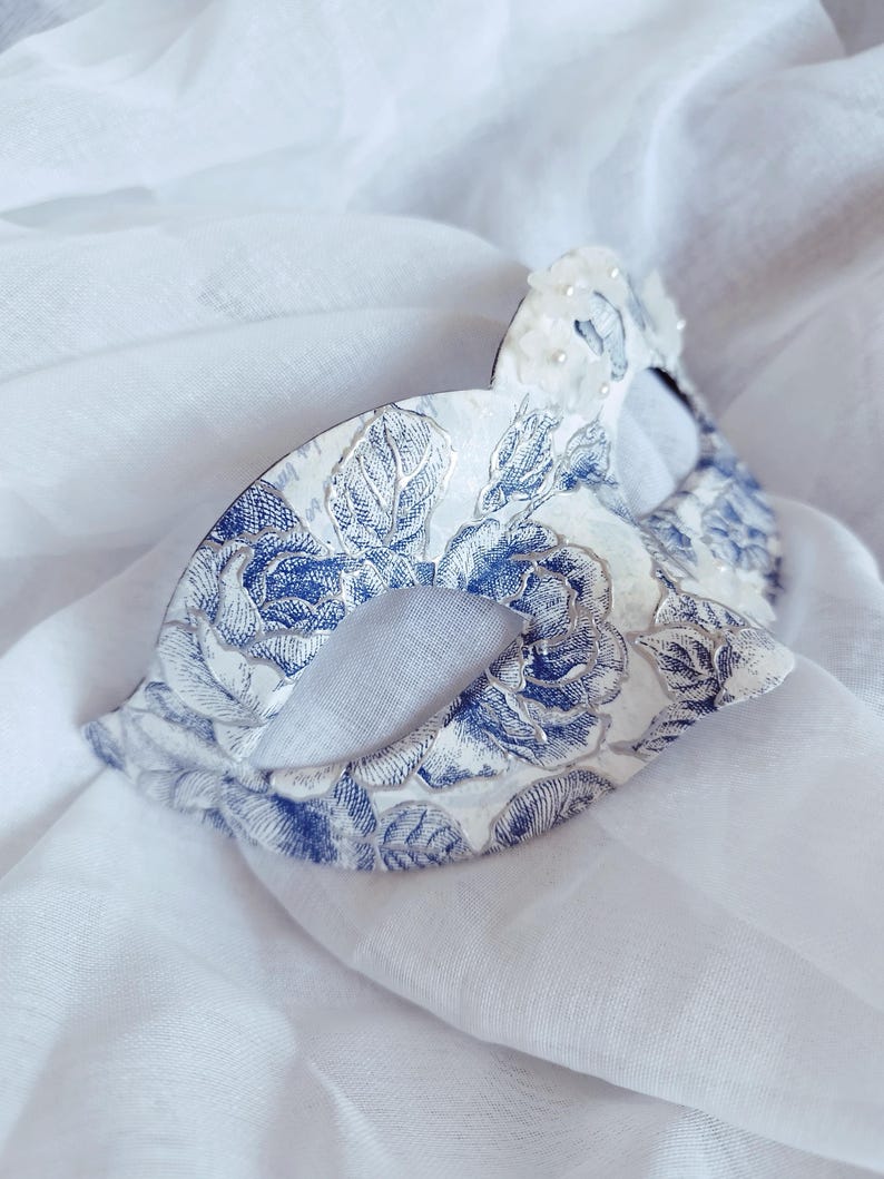Royal Blue Venetian Ball Mask Vintage Rose Carnival Mask Blue White ...