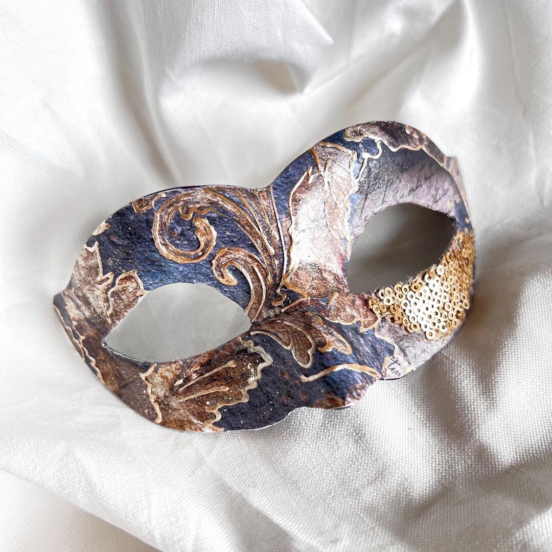 Blue Gold Venetian Mask Unisex Face Domino Masquerade Party Venice Ball ...
