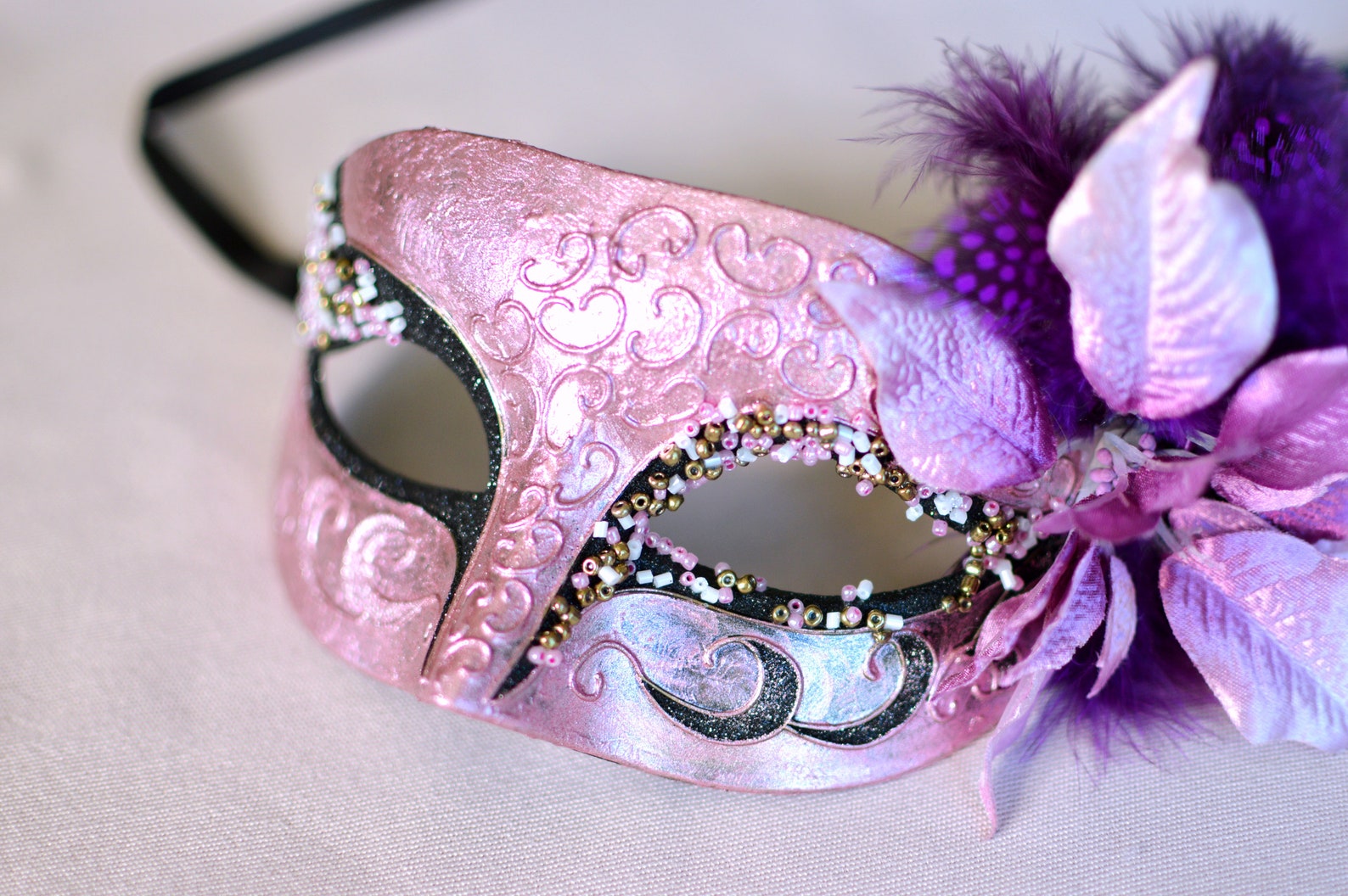 Floral Masquerade Mask Purple Flower Mask Purple Feather - Etsy
