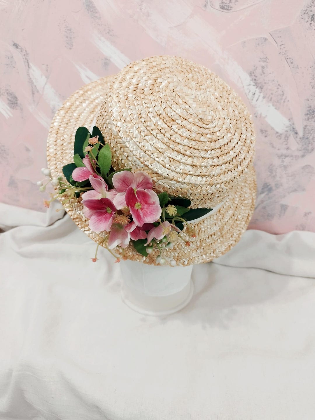 Purple Floral Straw Hat for Girl Spring Easter Hat Summer Flower ...