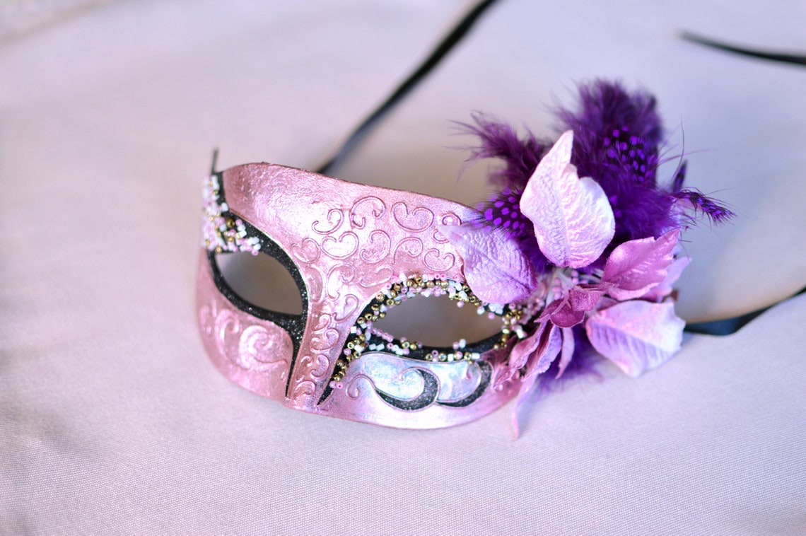 Floral Masquerade Mask Purple Flower Mask Purple Feather - Etsy