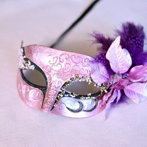 Floral Masquerade Mask, Purple Flower Mask, Purple Feather Mask, Ball ...