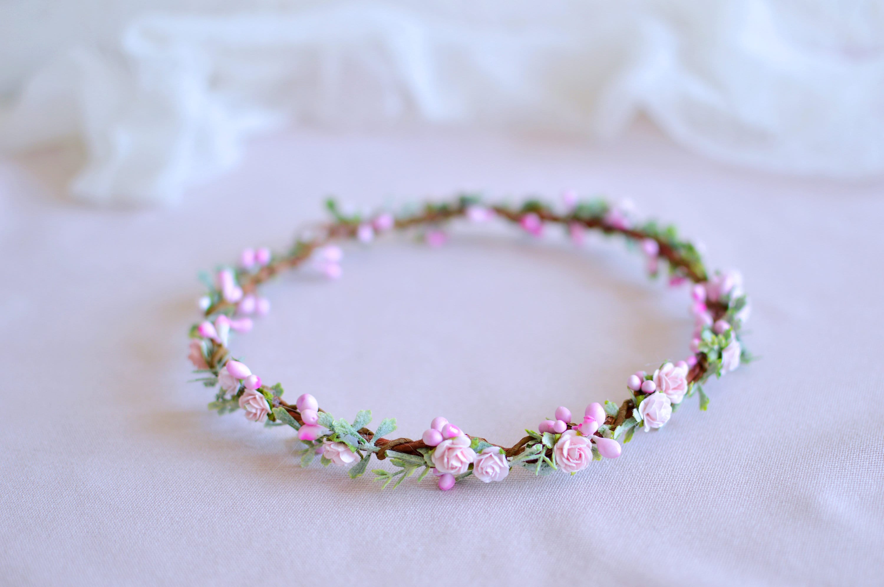 Pink Rose Crown, Bridal Hair Crown, Pink Floral Crown, Pink Rose Wreath ...