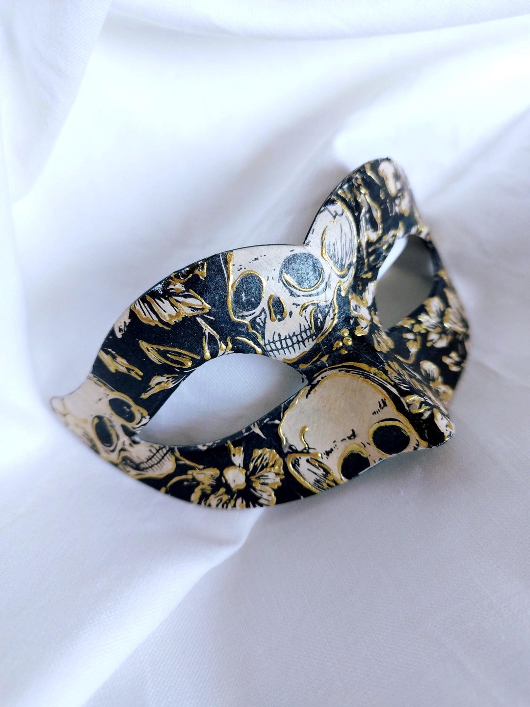 Halloween Costume Skull Mask Gold Black Mens Dark Masquerade Domino ...