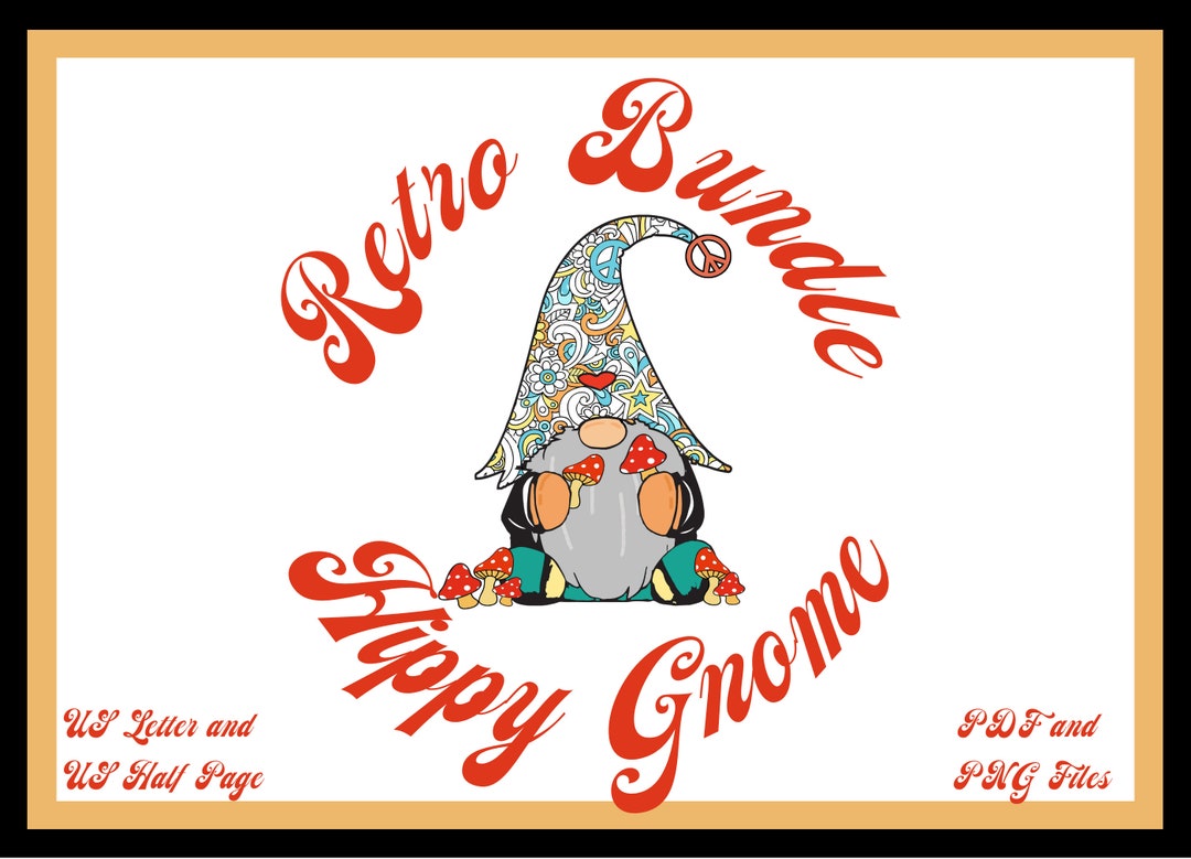 Hippy Gnome Retro BUNDLE, Retro 60s & 70s, Groovy, Lined and Unlined ...