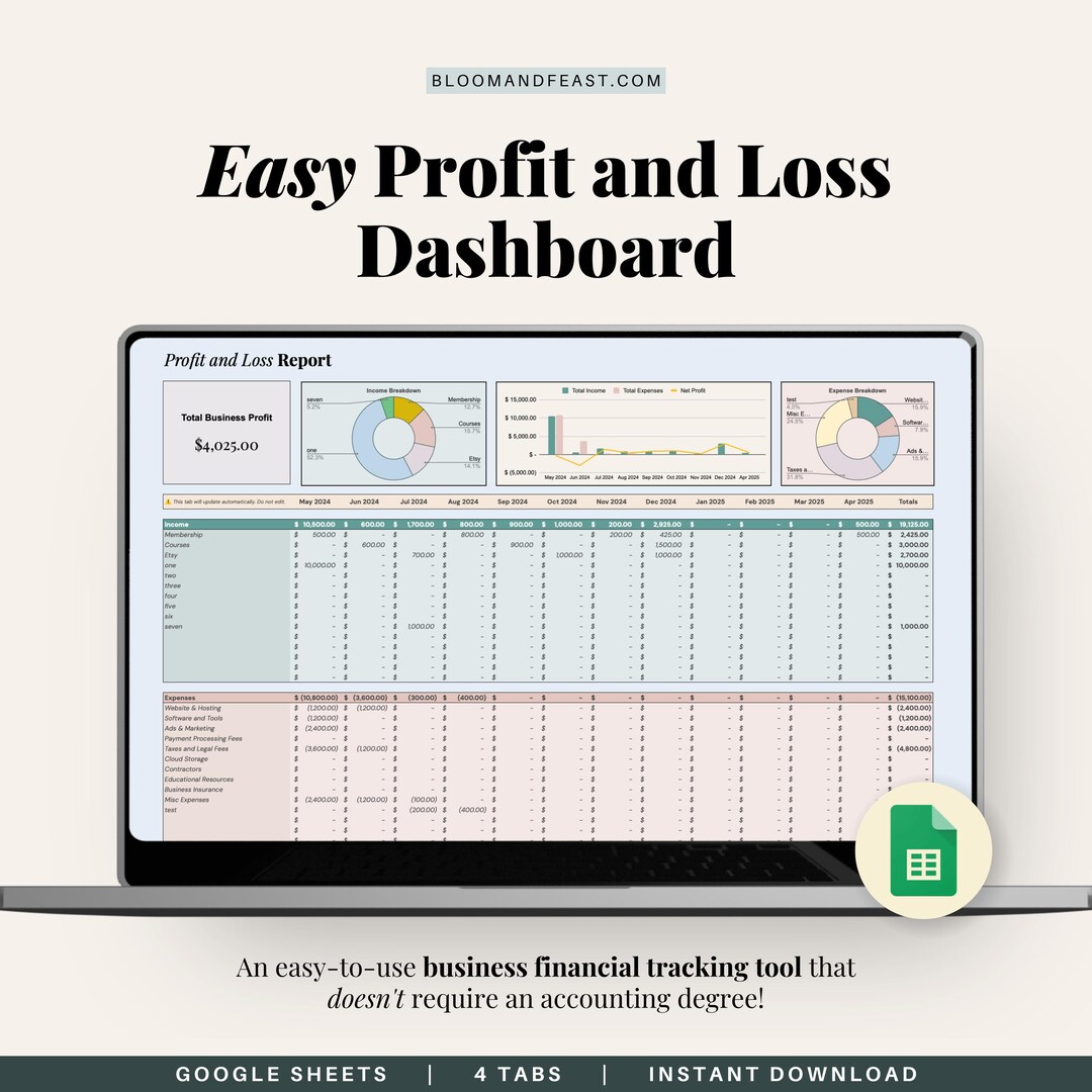 Profit and Loss Template, Easy Bookkeeping, Daily Transaction Log ...