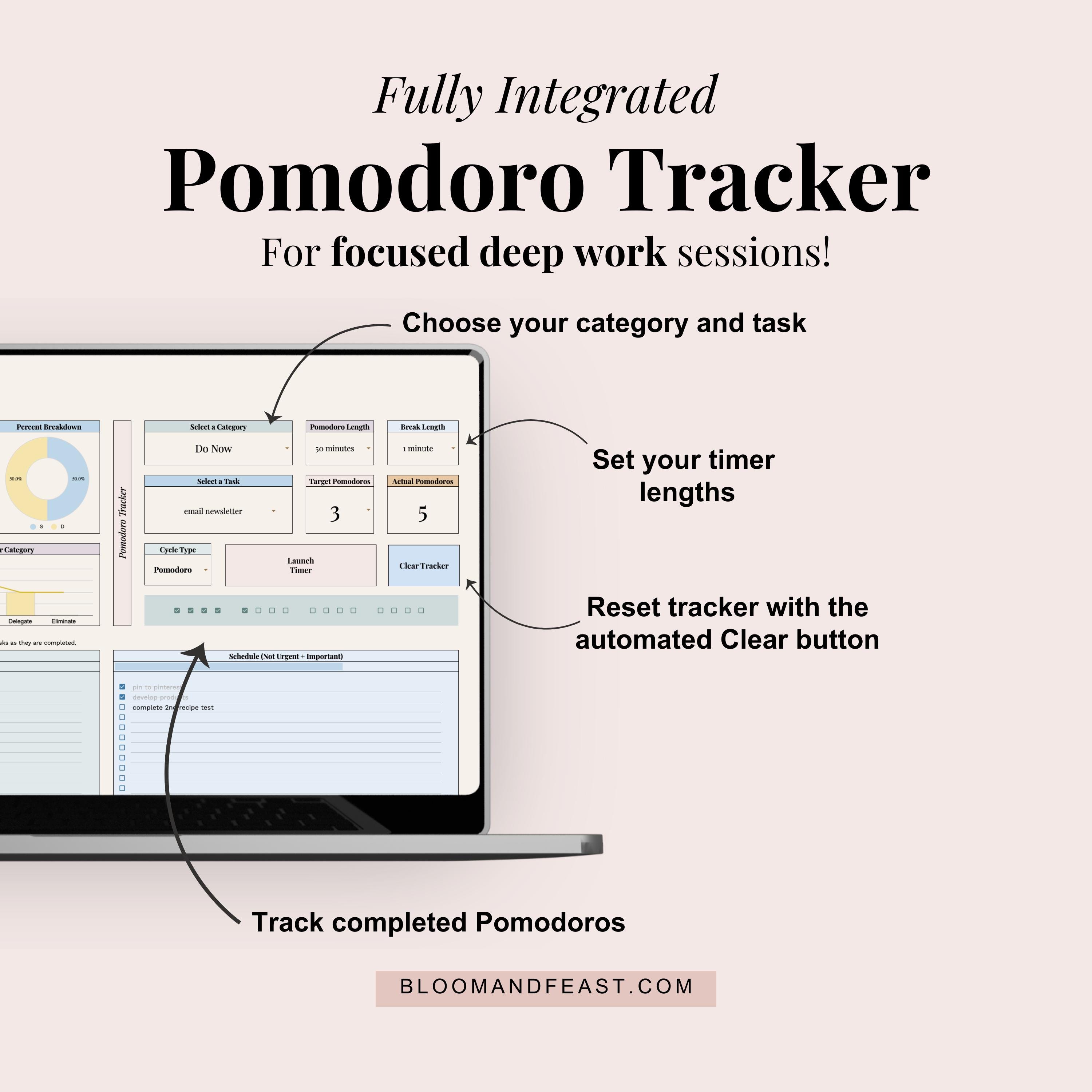 Eisenhower Matrix Task Management Pomodoro Planner With Pomodoro Timer ...