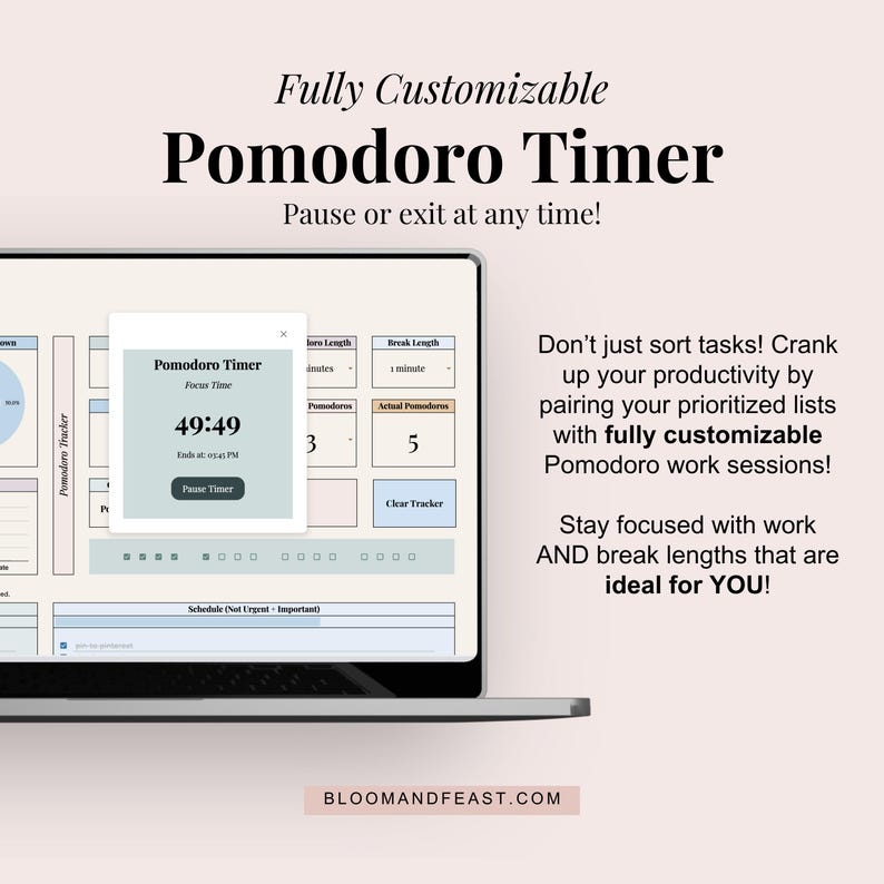 Eisenhower Matrix Task Management Pomodoro Planner With Pomodoro Timer ...