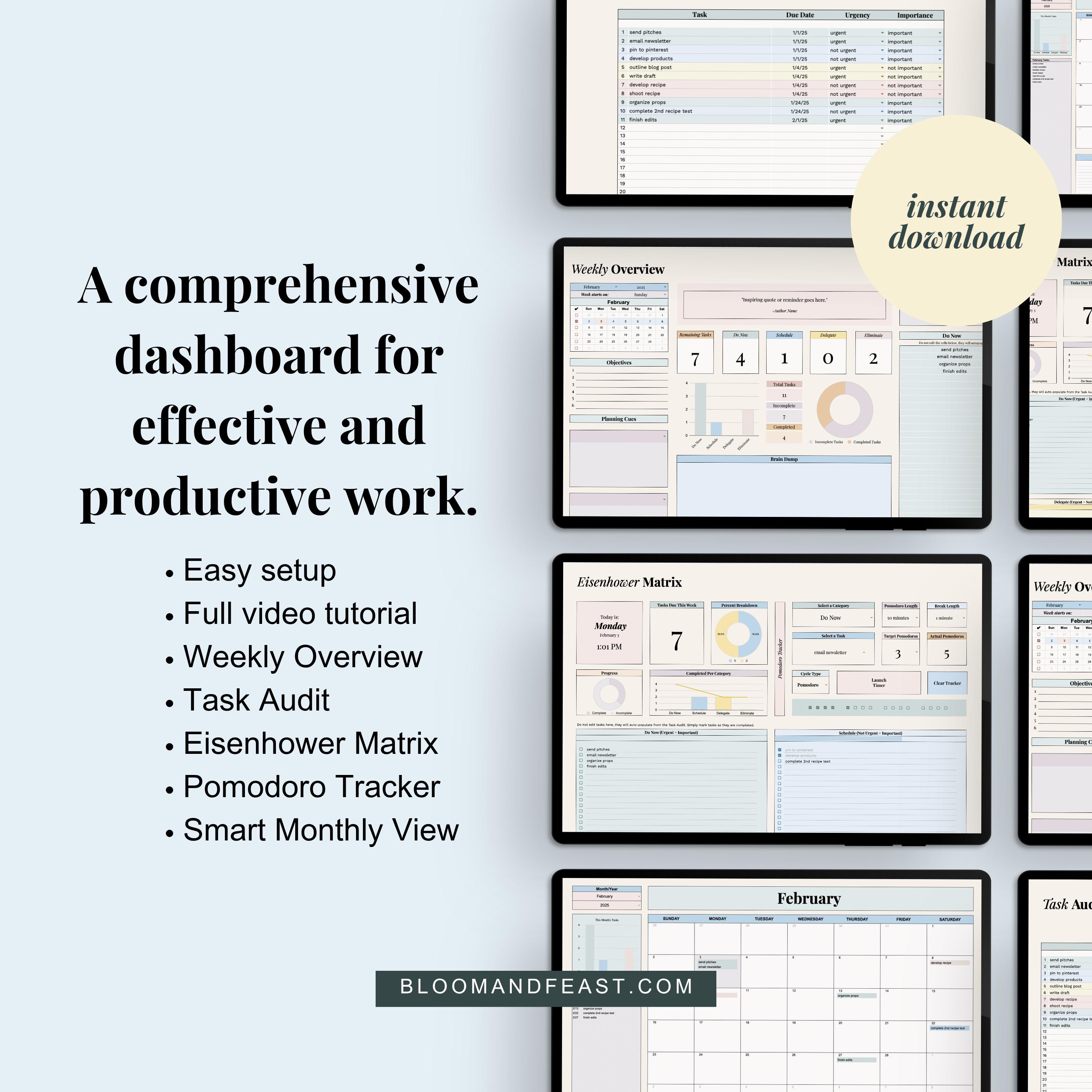 Eisenhower Matrix Task Management Pomodoro Planner With Pomodoro Timer ...