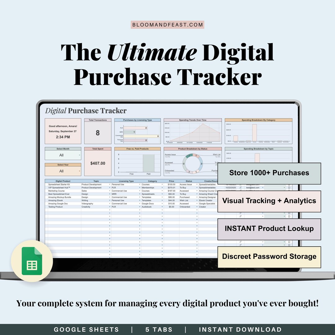 Digital Purchase Tracker | Google Sheets Online Course and Digital ...