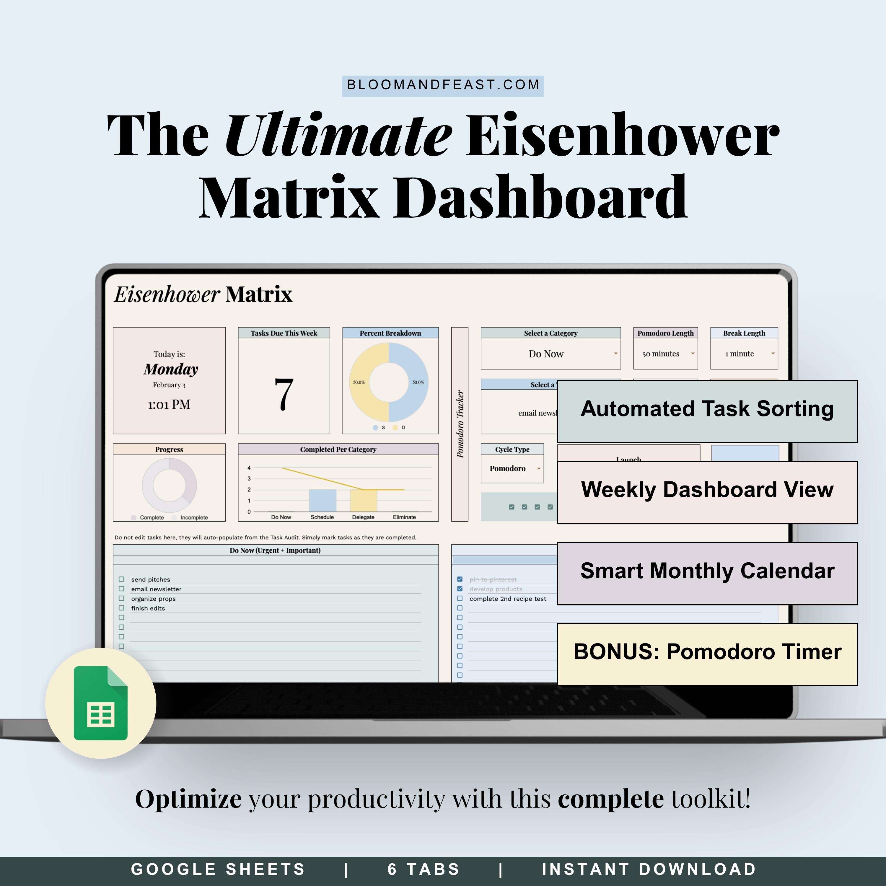 Eisenhower Matrix Task Management Pomodoro Planner With Pomodoro Timer ...