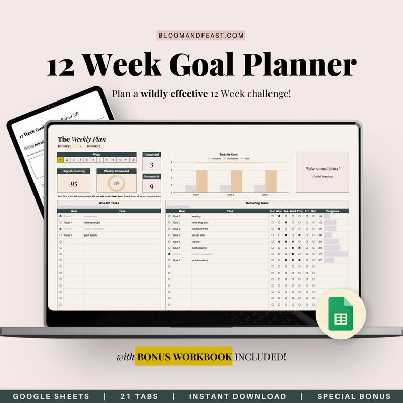 12 Week Planner Self Improvement 90 Day Action Plan Google Sheets ...