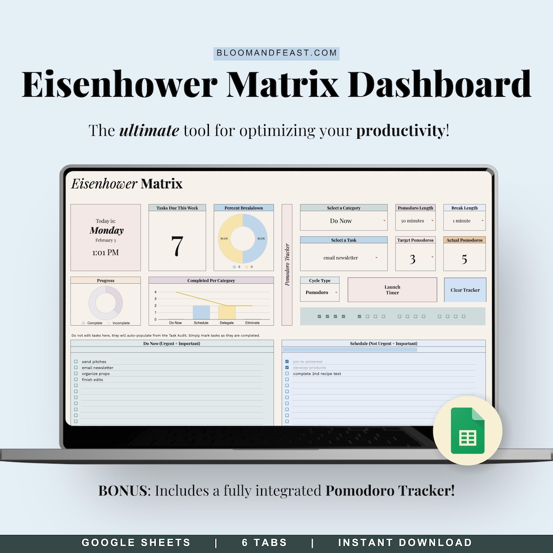 Eisenhower Matrix Task Management Pomodoro Planner With Pomodoro Timer ...