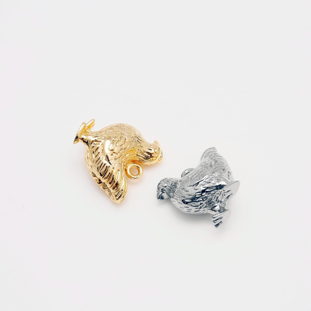Gold & Rhodium Plated Brass Chicken Charms, Animal Pendant [S073-2PCS ...