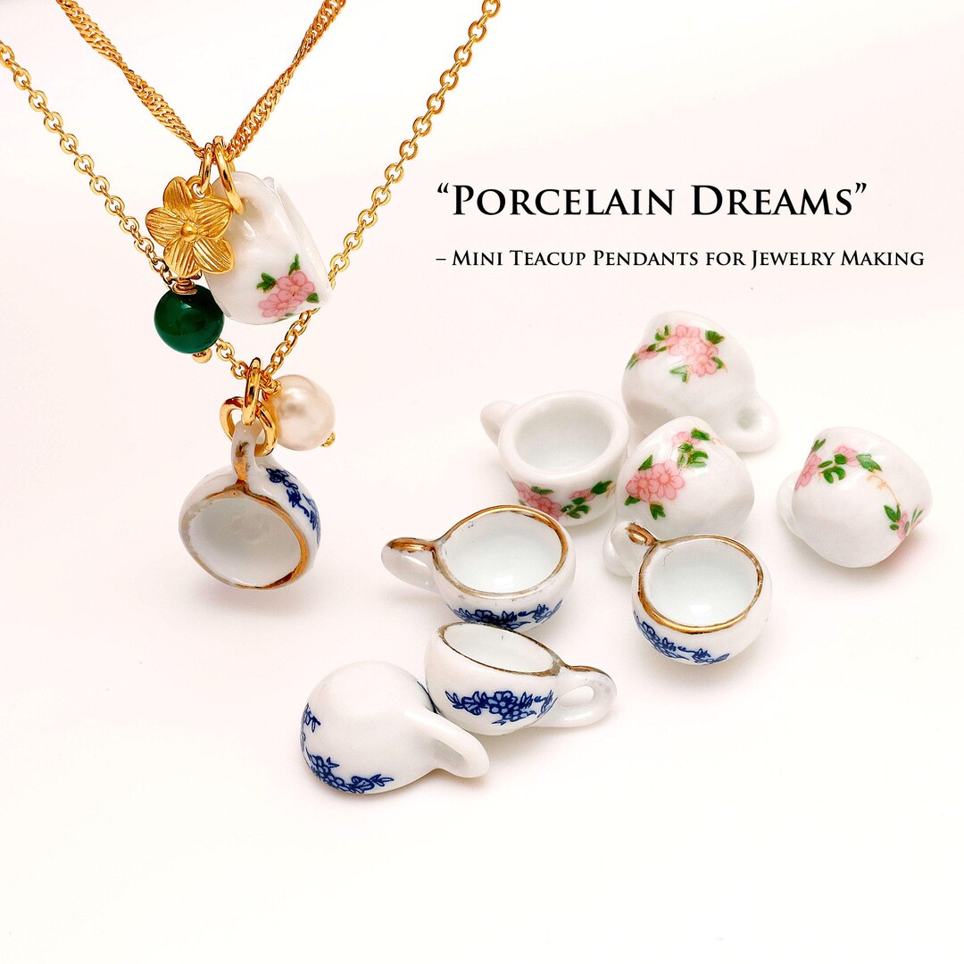 Tm040-2pcs Porcelain Teacup Charms,tea Cup Ceramic Charm ,doll Teacup ...