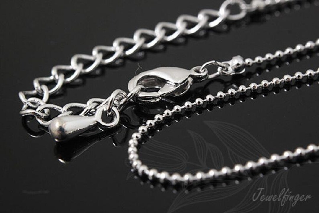 B035-1PC, Rhodium Plated 1mm Cutting Ball Chain Necklace, Readymade ...
