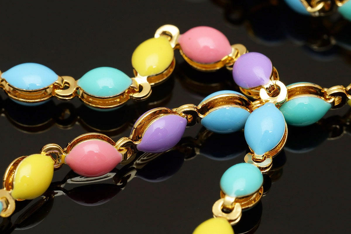 A414-1M-Gold Plated-49mm Epoxy Chain-Multi-color Epoxy Oval | Etsy