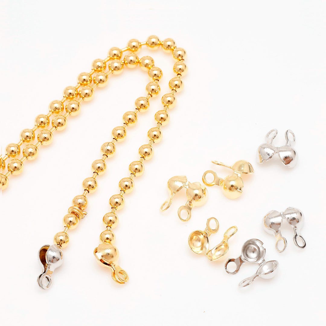 C555-20PCS 3mm 16K Real Gold Plated,rhodium Plated Ball Chain End Cap ...