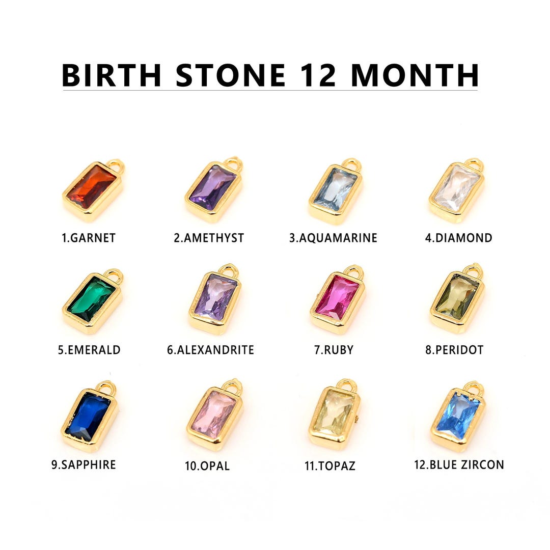 Gold Plated CZ Birthstone Charm Pendant, Rectangle Bead (8x4mm) [H2369 ...