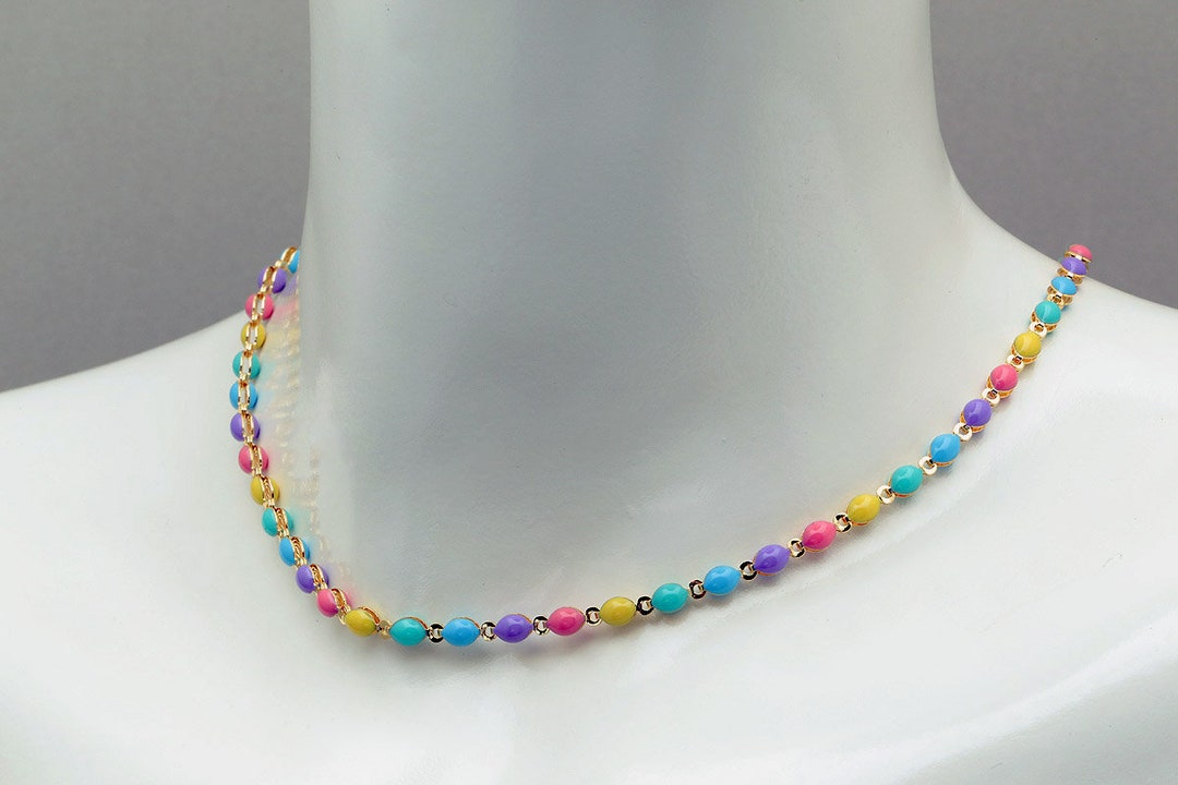 A414-1m-gold Plated-4*9mm Epoxy Chain-multi-color Epoxy Oval Chain ...