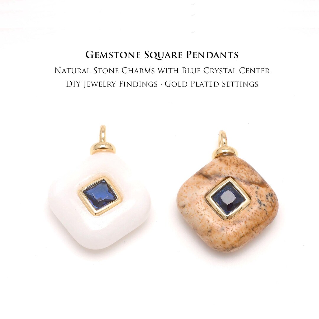 F81-1PC Natural Stone Pendant,square Gemstone Pendant,real Gold Plated ...