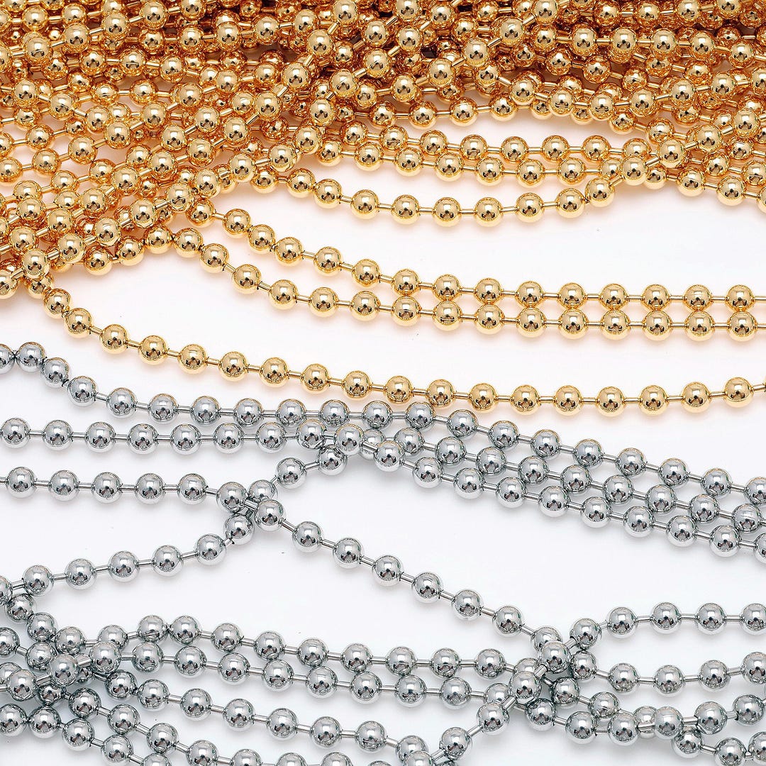 A061-1M 16K Real Gold Plated 3mm Ball Chain,rhodium Plated 3mm Ball ...