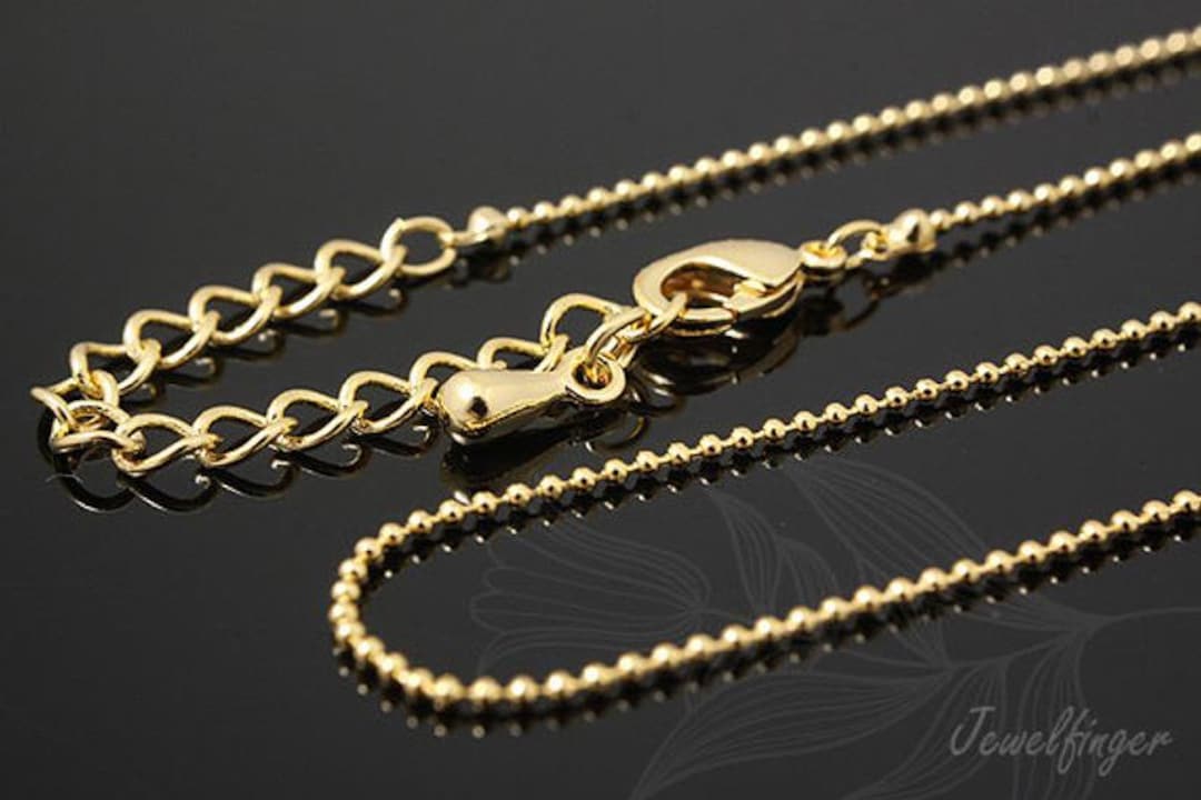 1mm Ball Chain Necklace, 16K Gold Plated Brass, Adjustable Length ...