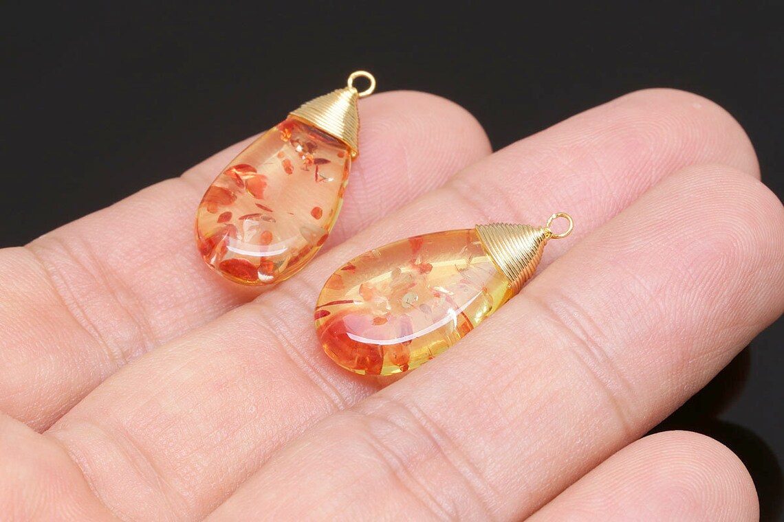 H922-2pcs-gold Plated-2713mm Amberoid Drop Pendant-gemstone - Etsy