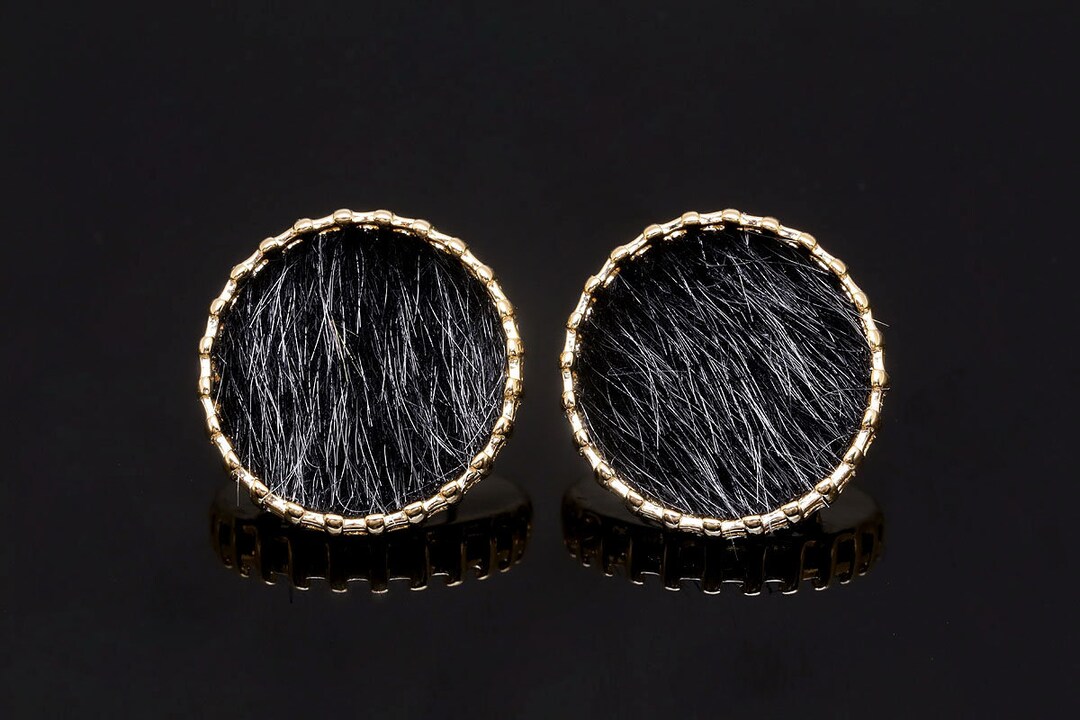 H028-1 Pairs-gold Plated-21mm Coin Ear Post-calf Hair Round Earrings ...