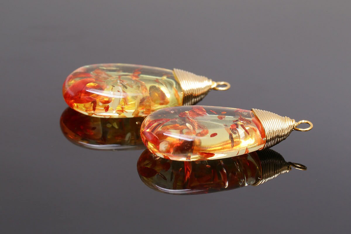 H922-2pcs-gold Plated-2713mm Amberoid Drop Pendant-gemstone - Etsy