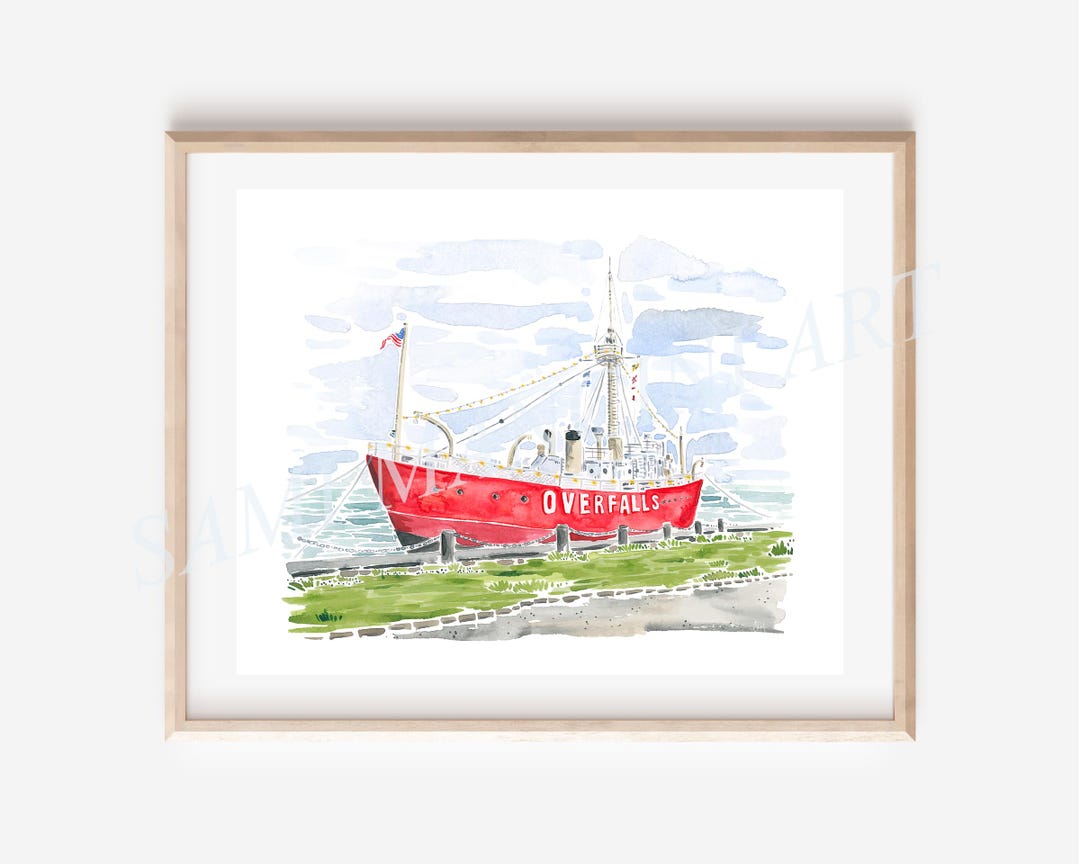 Lewes Delaware Lightship Overfalls Watercolor Art Print - Etsy