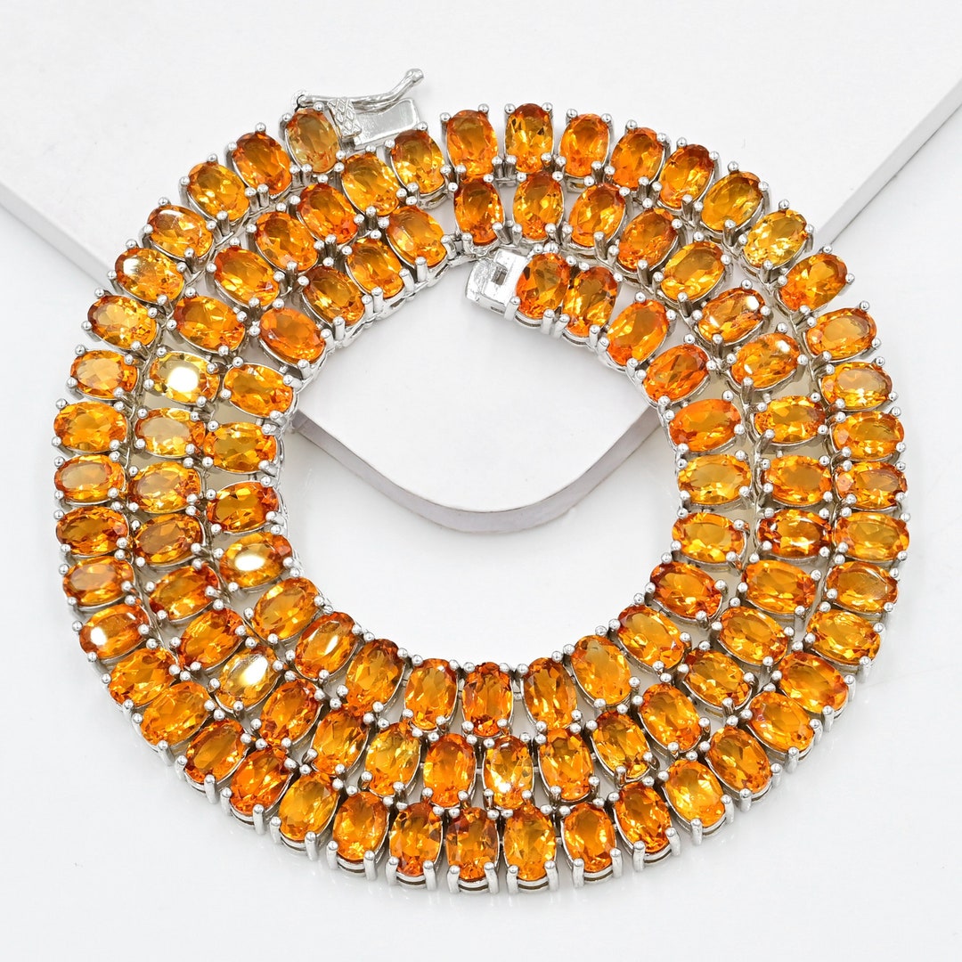 Natural Citrine Necklace, 925 Sterling Silver, Citrine Tennis Necklace ...