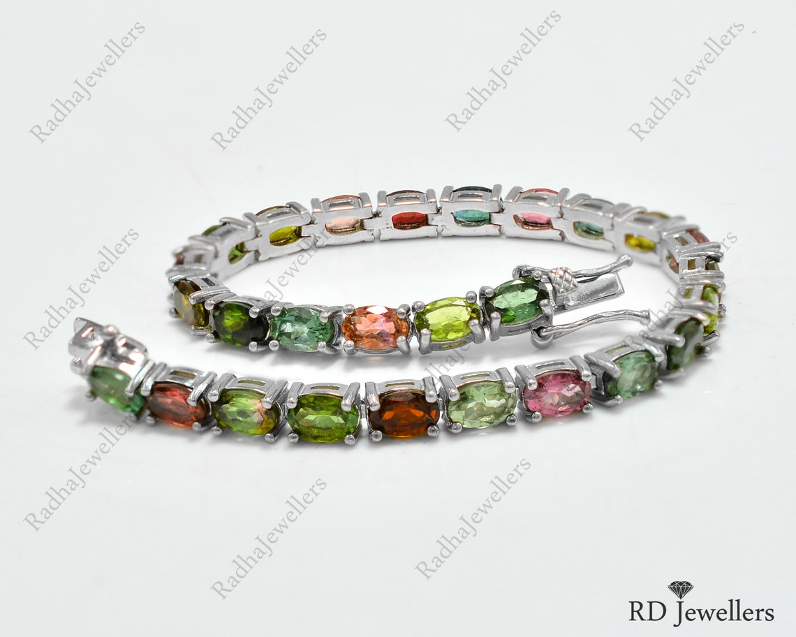 Natural Multi Color Tourmaline Bracelet, Tennis Bracelet, 925 Sterling ...