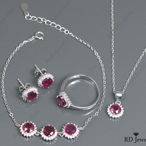 Natural Ruby Gemstone Jewelry Set 925 Silver Jewelry Set - Etsy