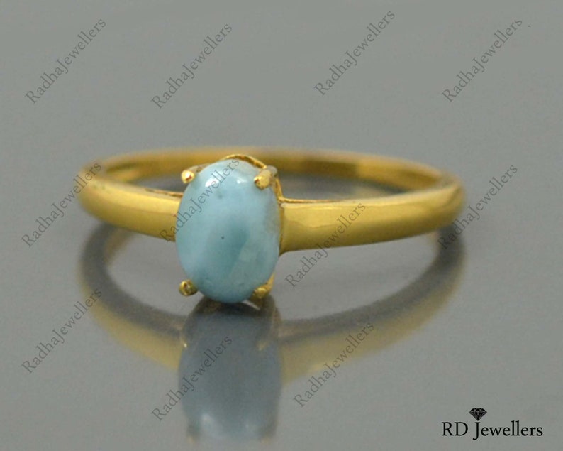 Natural Larimar Ring 14K Gold Ring Statement Ring Larimar | Etsy