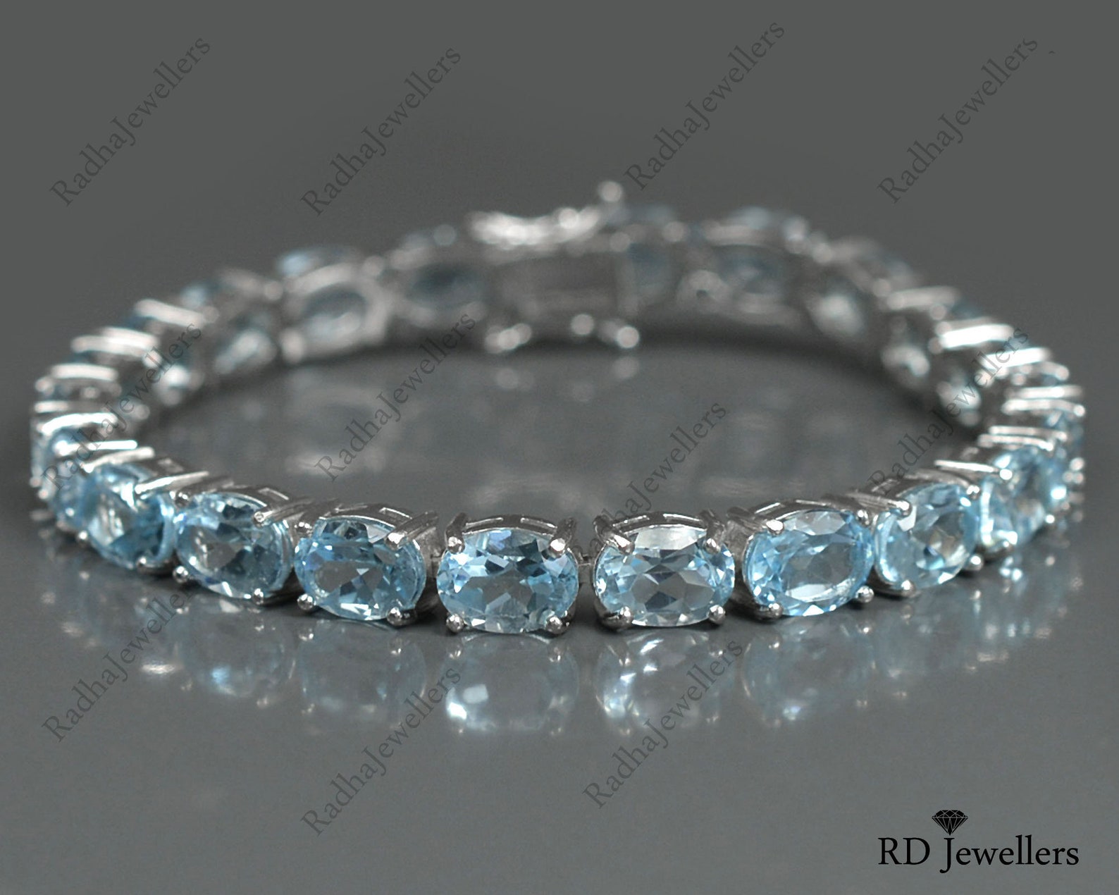 Natural Sky Blue Topaz Bracelet, 925 Sterling Silver, Tennis Bracelet ...