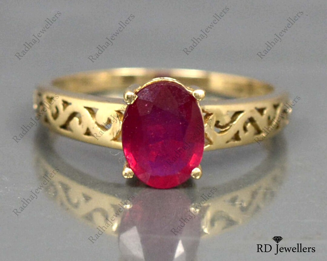 14K Gold Ring, Natural Ruby Ring, Solitaire Ring, Solid Gemstone Gold ...