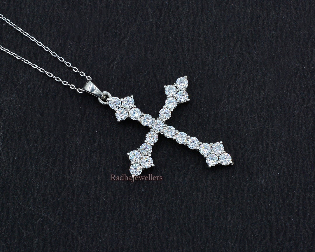 Moissanite Diamond Pendant Necklace, 925 Sterling Silver, Holy Cross ...