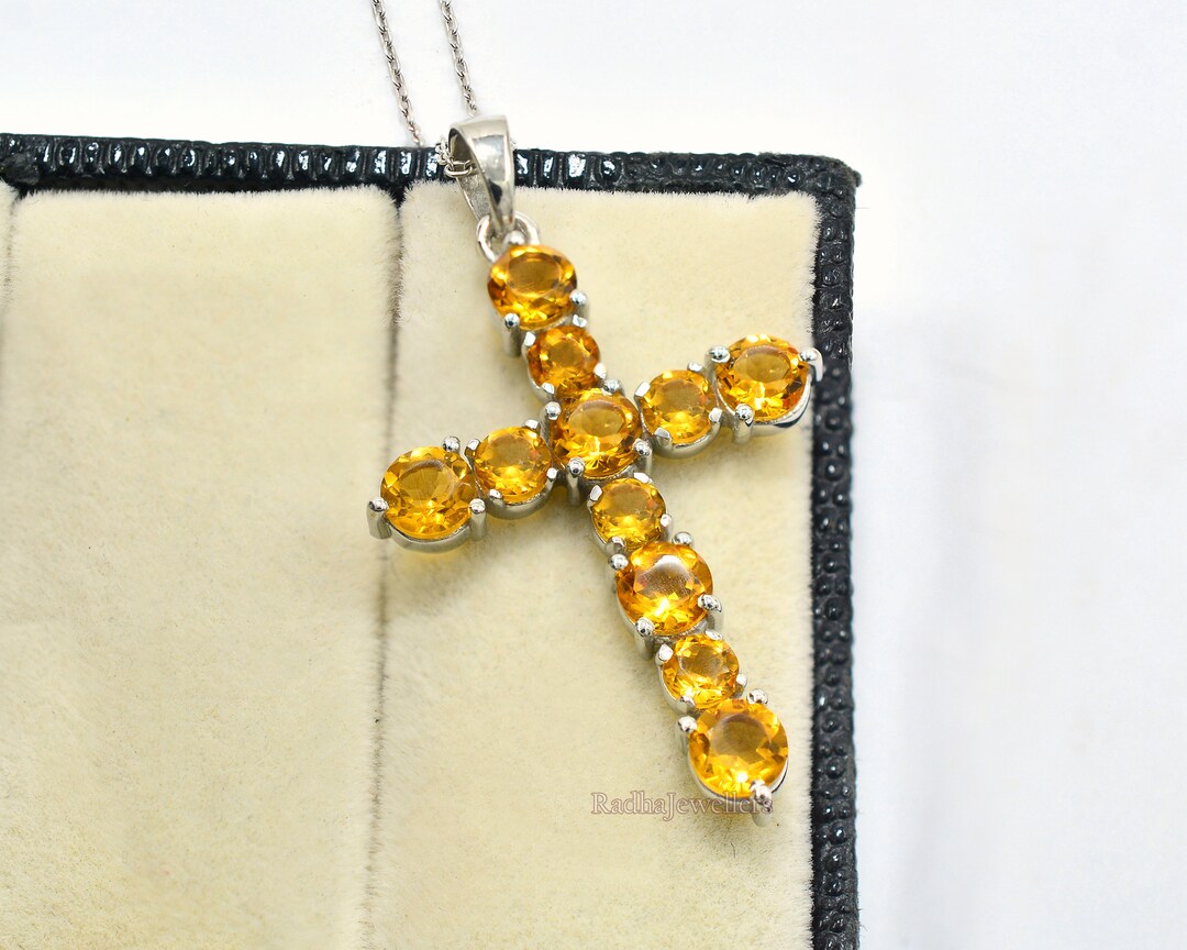 Yellow Natural Citrine, 925 Sterling Silver, Holy Cross Pendant ...