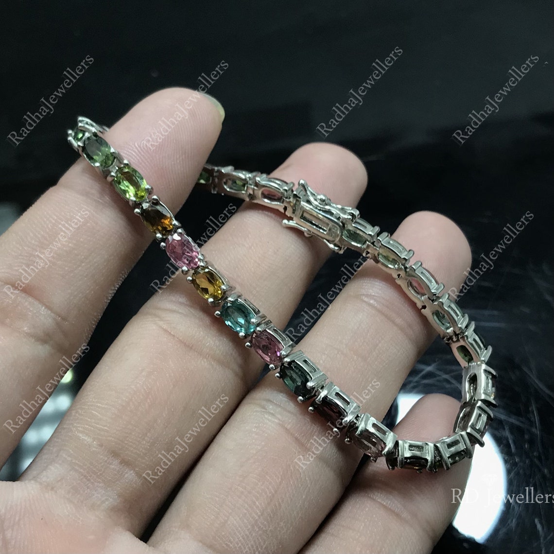 Natural Multi Color Tourmaline Bracelet, Tennis Bracelet, 925 Sterling ...