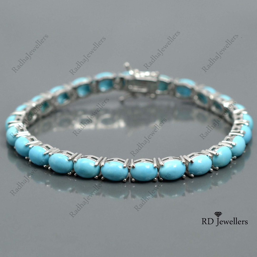 Natural Sleeping Beauty Turquoise Bracelet, 925 Sterling Silver, Tennis ...