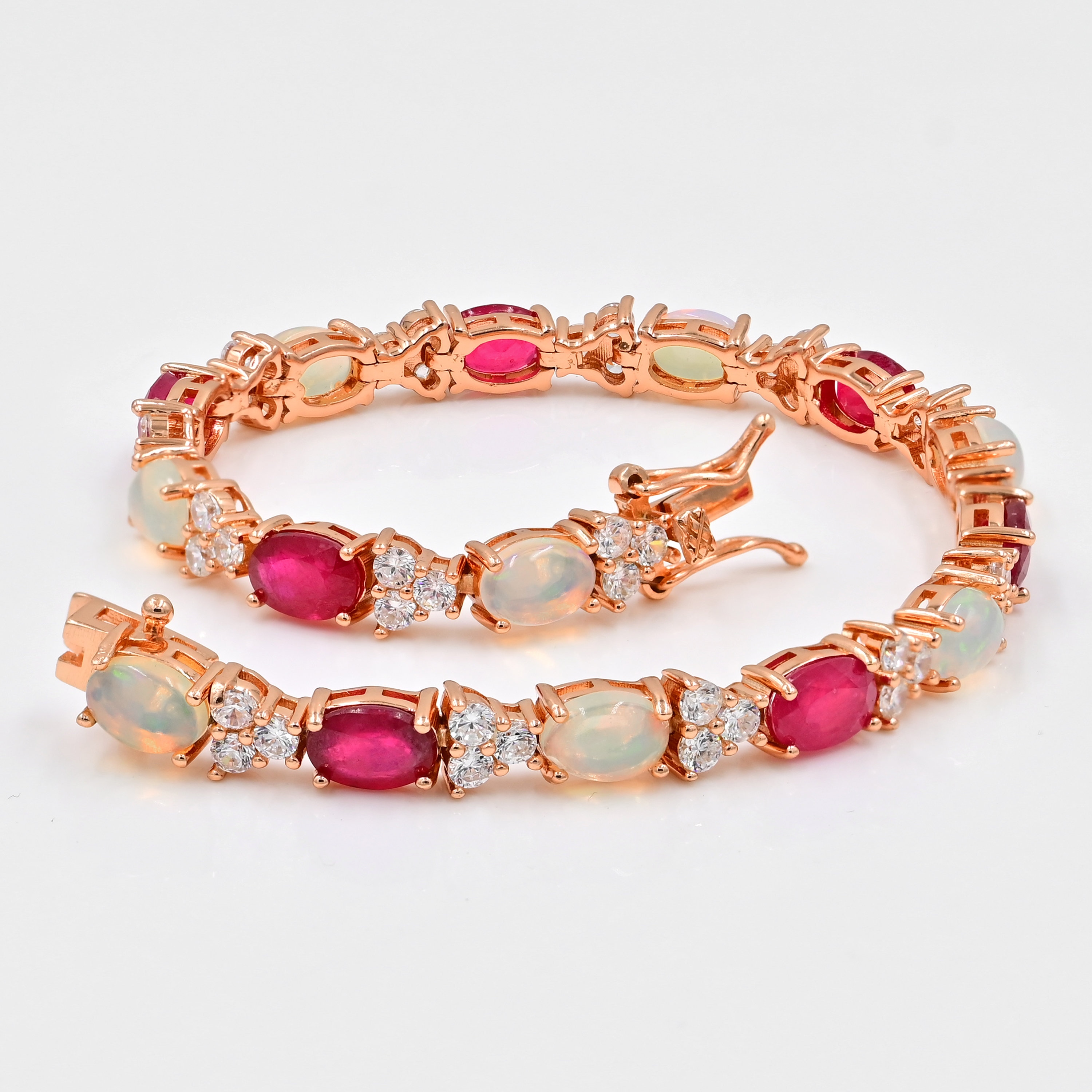 7x5 MM Oval Natural Opal & Ruby Bracelet, 925 Sterling Silver, Tennis ...