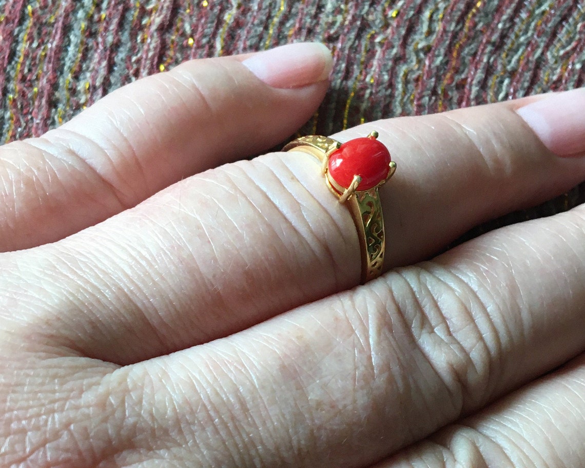 14K Gold Jewelry Natural Coral Ring Coral Gold Ring 14k | Etsy