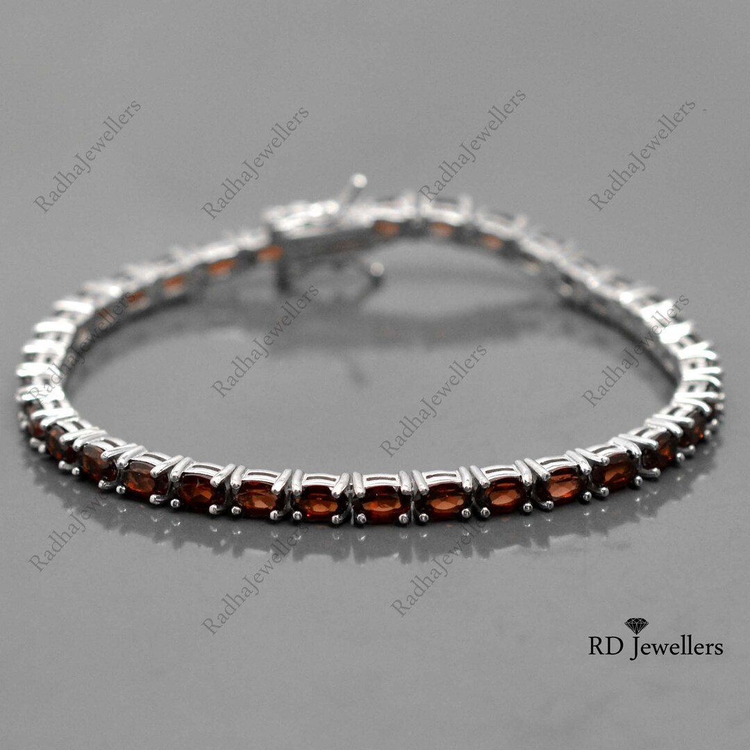 Natural Garnet Bracelet, Tennis Bracelet, 925 Sterling Silver, Garnet ...