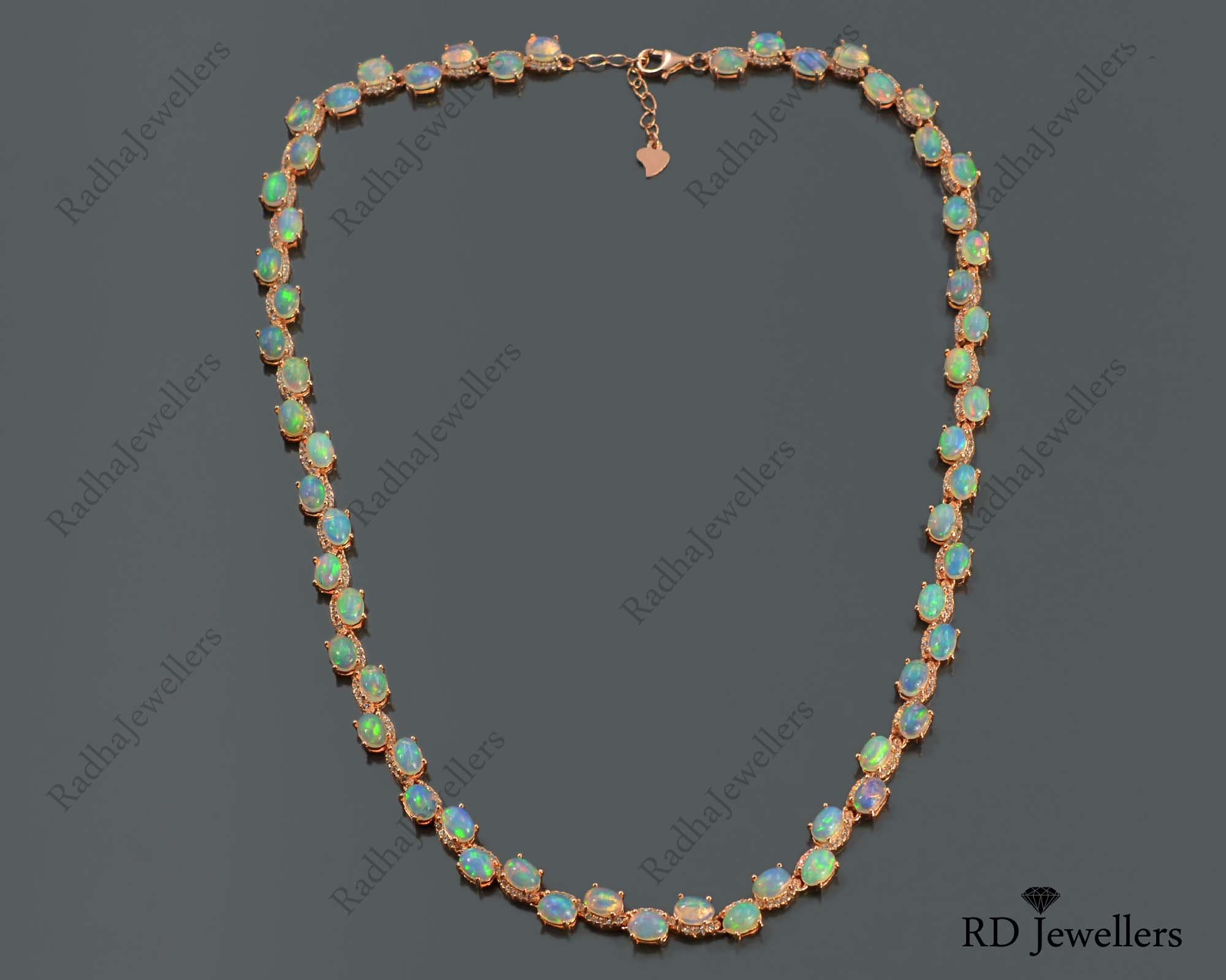 925 Sterling Silver\ Natural Opal Necklace\ Opal Tennis Necklace\ Chain ...