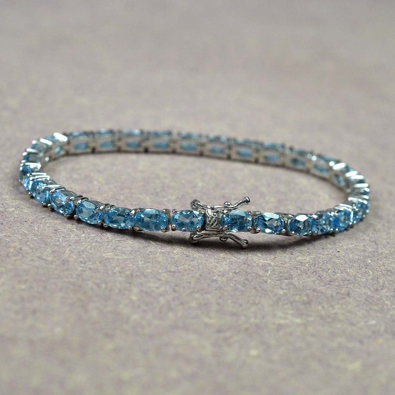Natural Swiss Blue Topaz Bracelet 925 Silver Bracelet Blue | Etsy