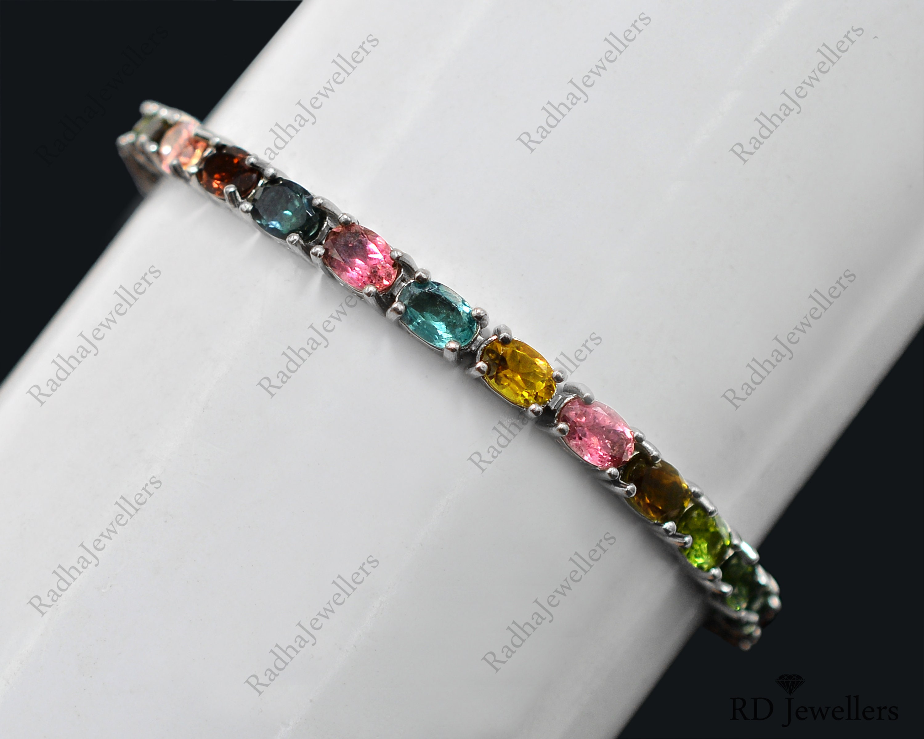 Natural Multi Color Tourmaline Bracelet, Tennis Bracelet, 925 Sterling ...