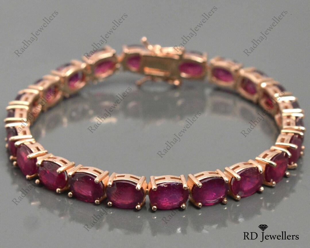 Natural Ruby Bracelet, 14k Rose Gold Plating Bracelet, Tennis Bracelet ...