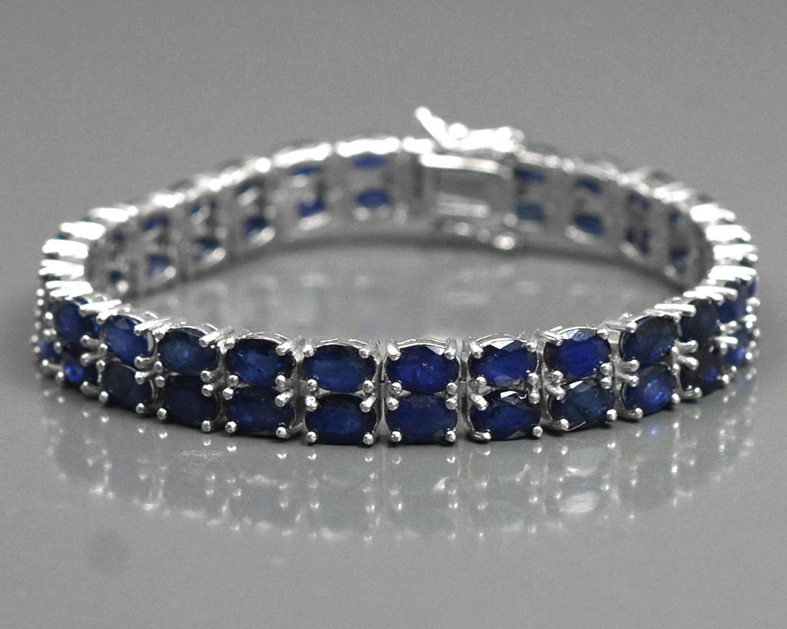 Two Line Bracelet Natural Sapphire Bracelet 925 Silver Etsy